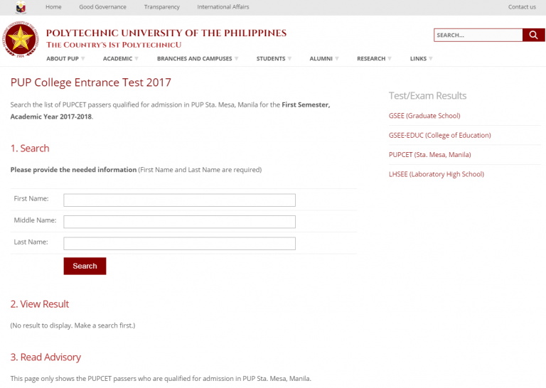 Congratulations! PUPCET Results AY 2017-2018 Alphabetical Lists of ...