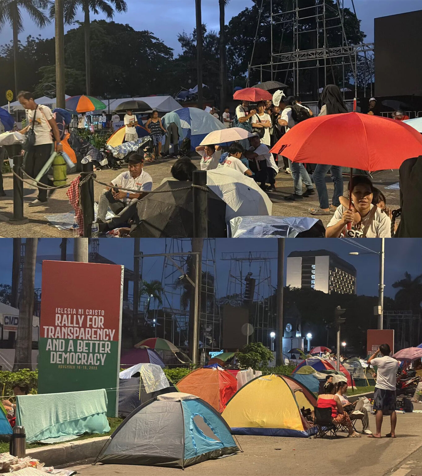 Members of Iglesia ni Cristo spend the night at the rally's second day ...